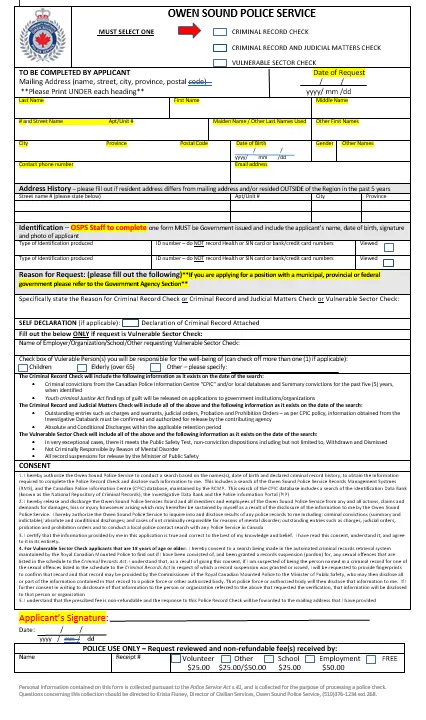 Police Record Checks | Owen Sound Police Service